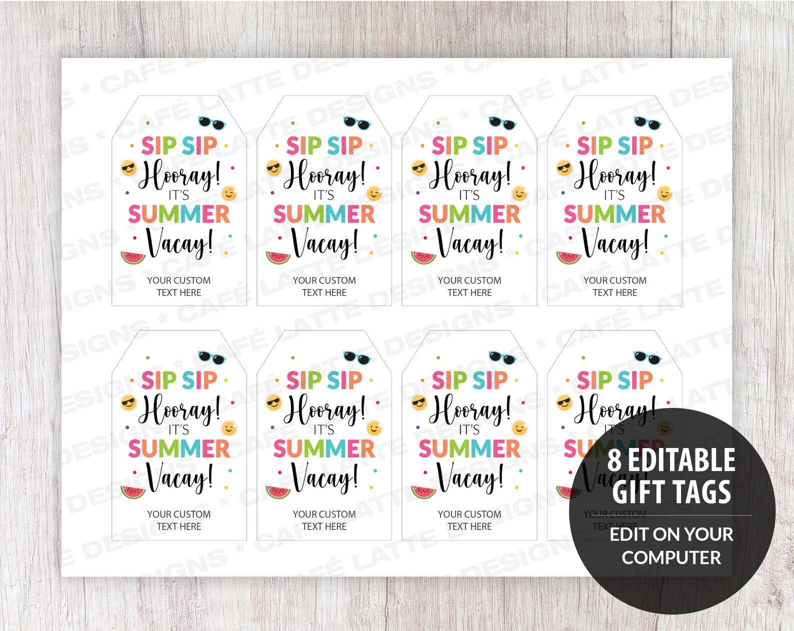 Summer Editable Printable Gift Tags, Personalized End of School Favor ...