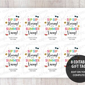 Summer Editable Printable Gift Tags, Personalized End of School Favor ...