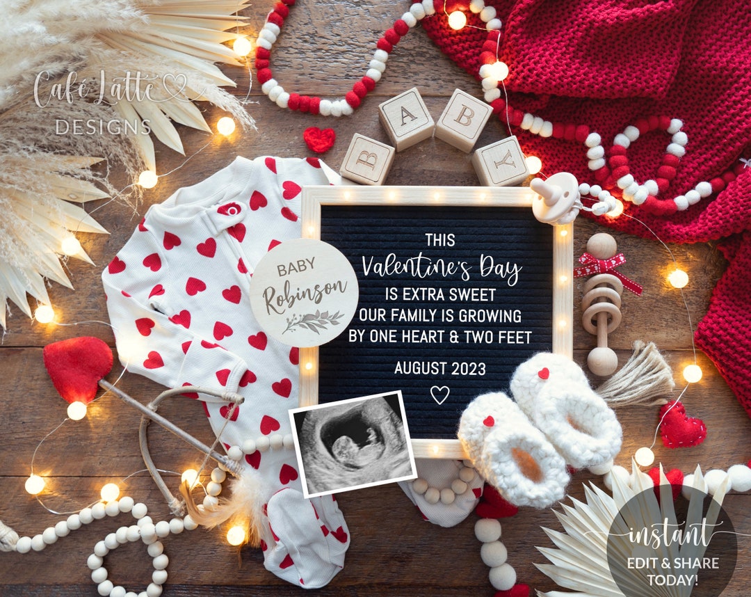 Digital Valentines Day Pregnancy Announcement Social Media, Boho Baby ...