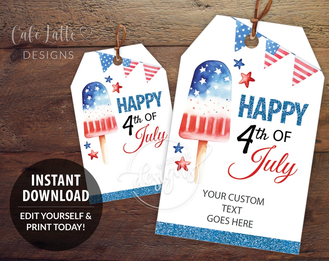 4th of July Gift Tags Printable, Editable Template Fourth of July Gift ...