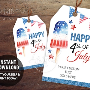 4th of July Gift Tags Printable, Editable Template Fourth of July Gift ...