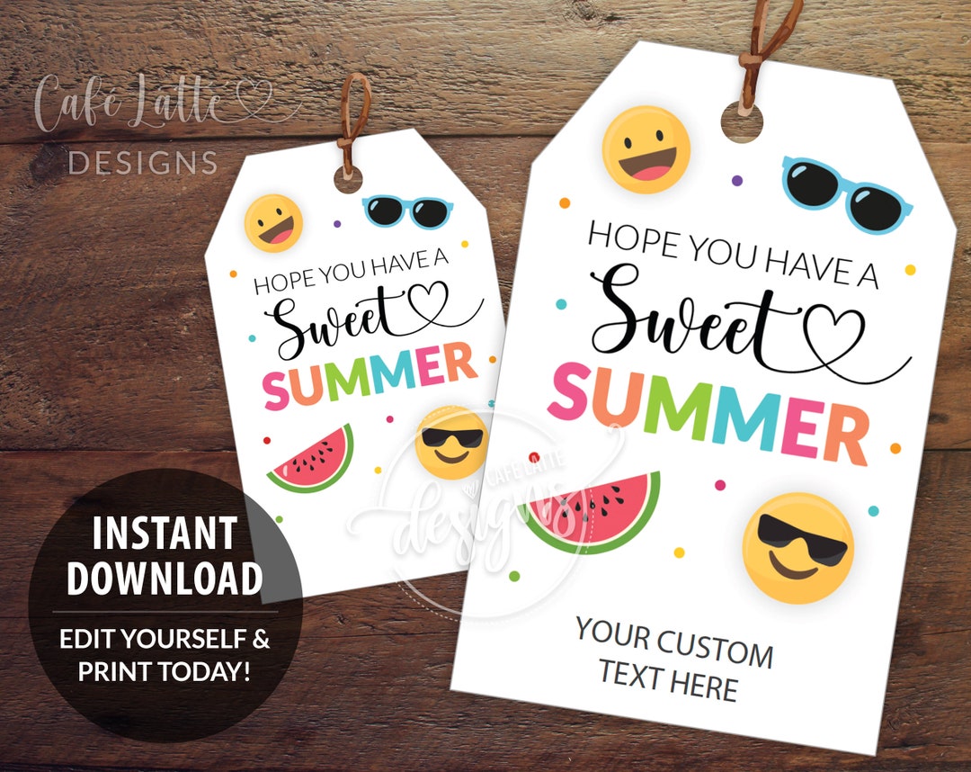 Sweet Summer Editable Printable Gift Tags, Personalized End of School ...