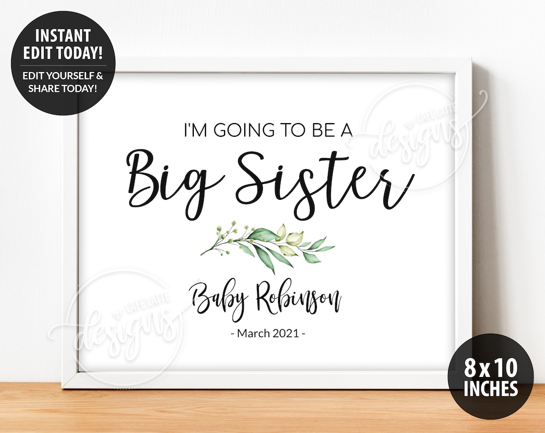BIG SISTER Printable Photo Prop Sign, Sibling Baby Pregnancy ...