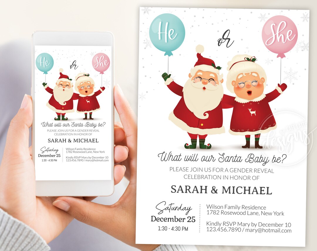 Christmas Gender Reveal Invitation Editable Printable Template, Santa ...