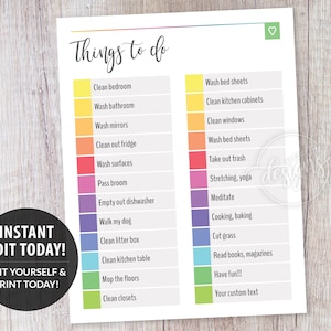 Editable to Do List Daily Weekly Planner Multicolor Rainbow - Etsy