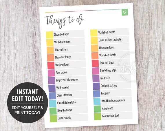 Editable To Do List Daily Weekly Planner, Multicolor Rainbow, Kids ...