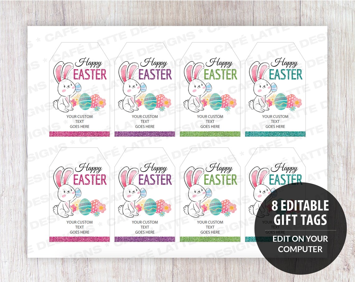 Happy Easter Printable Gift Tags Editable Personalized Favor | Etsy