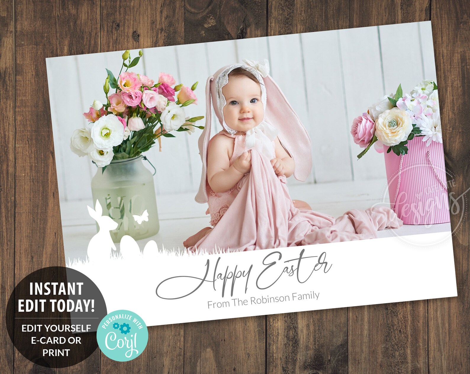 EASTER Family Photo Editable Printable Card, Personalized Card With ...