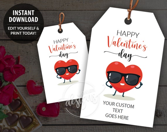 Valentines Day Printable Gift Tags, Heart Emoji Gift Tags Friends ...