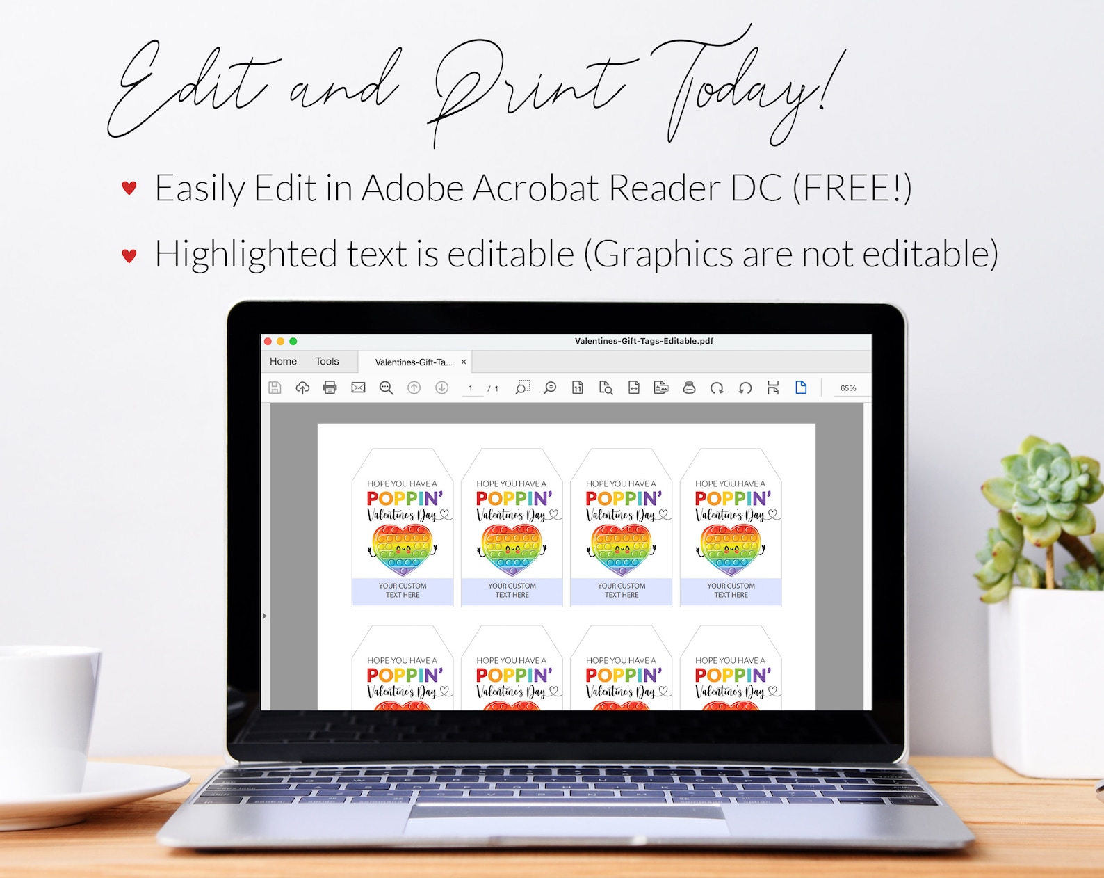 VALENTINE Pop It Printable Gift Tags, Editable Personalized Heart ...