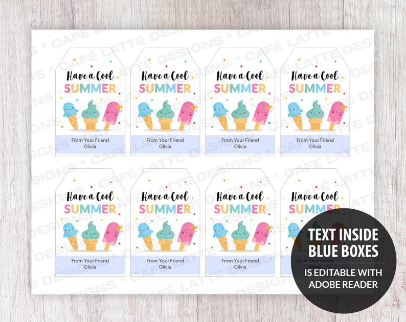 Cool Summer Gift Tags Printable, End of School Favor Tags Editable ...