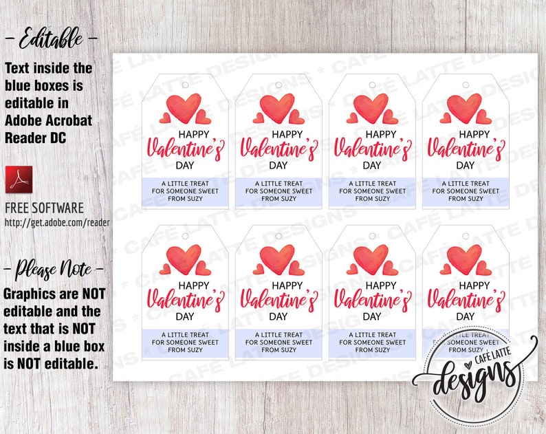 Valentine's Printable Gift Tags, Editable Personalized Gift Favor Tags ...