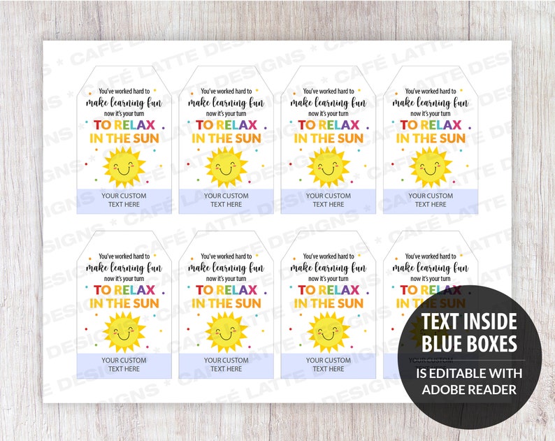 Teacher Gift Tags Editable Printable, Personalized End of School Favor ...