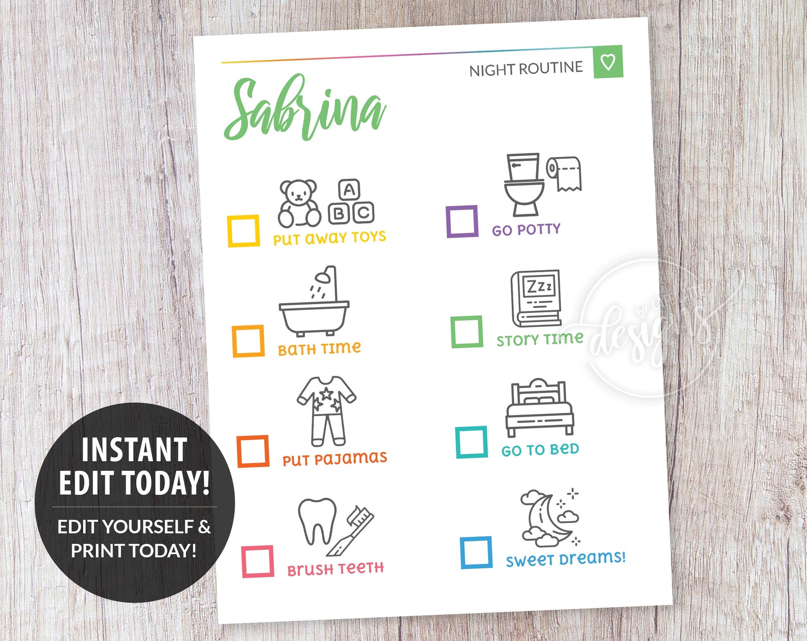 Editable Kids Night Routine Chore Chart Multicolor Toddler - Etsy Canada