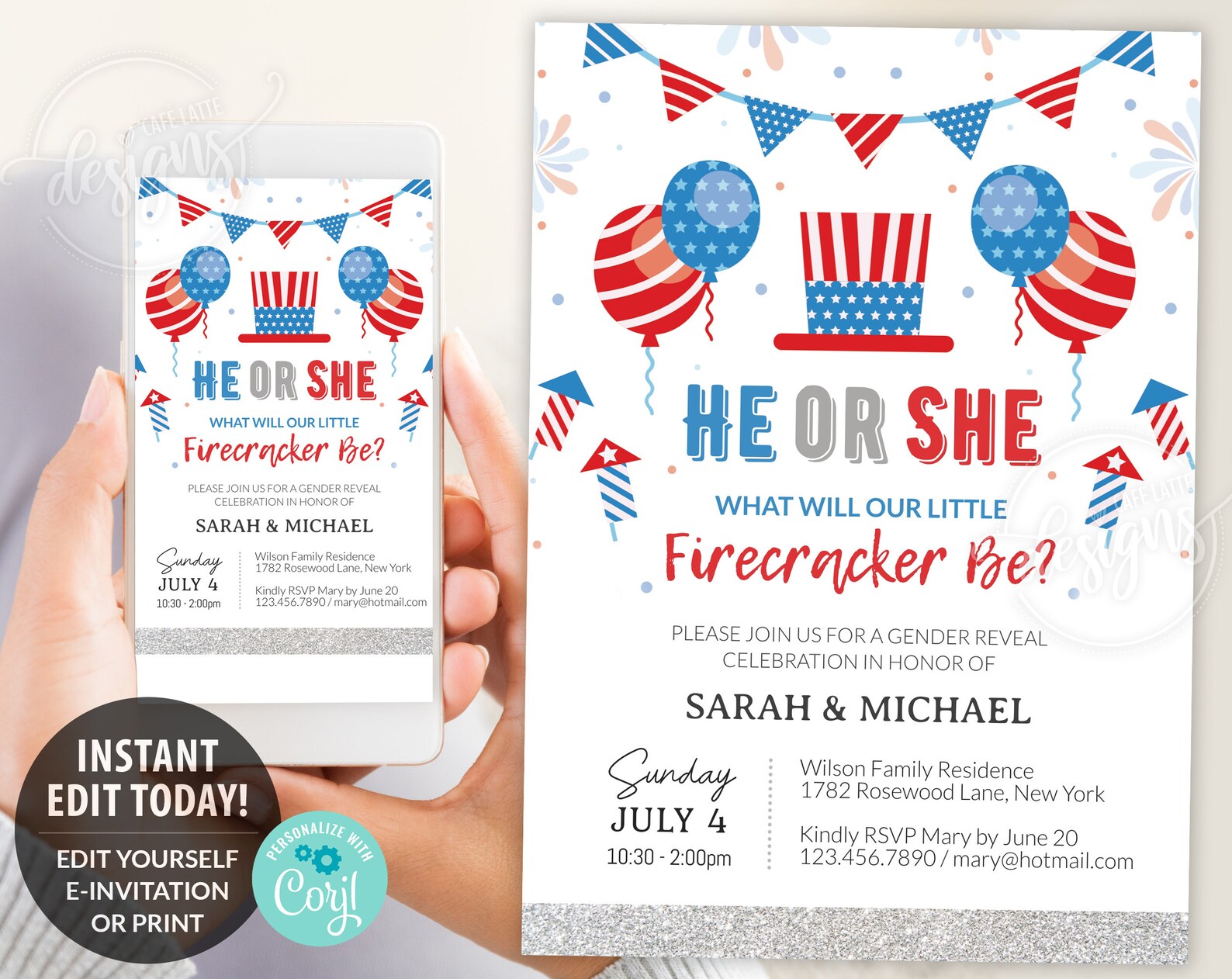 4th of July Gender Reveal Invitation Editable Template | Printable ...