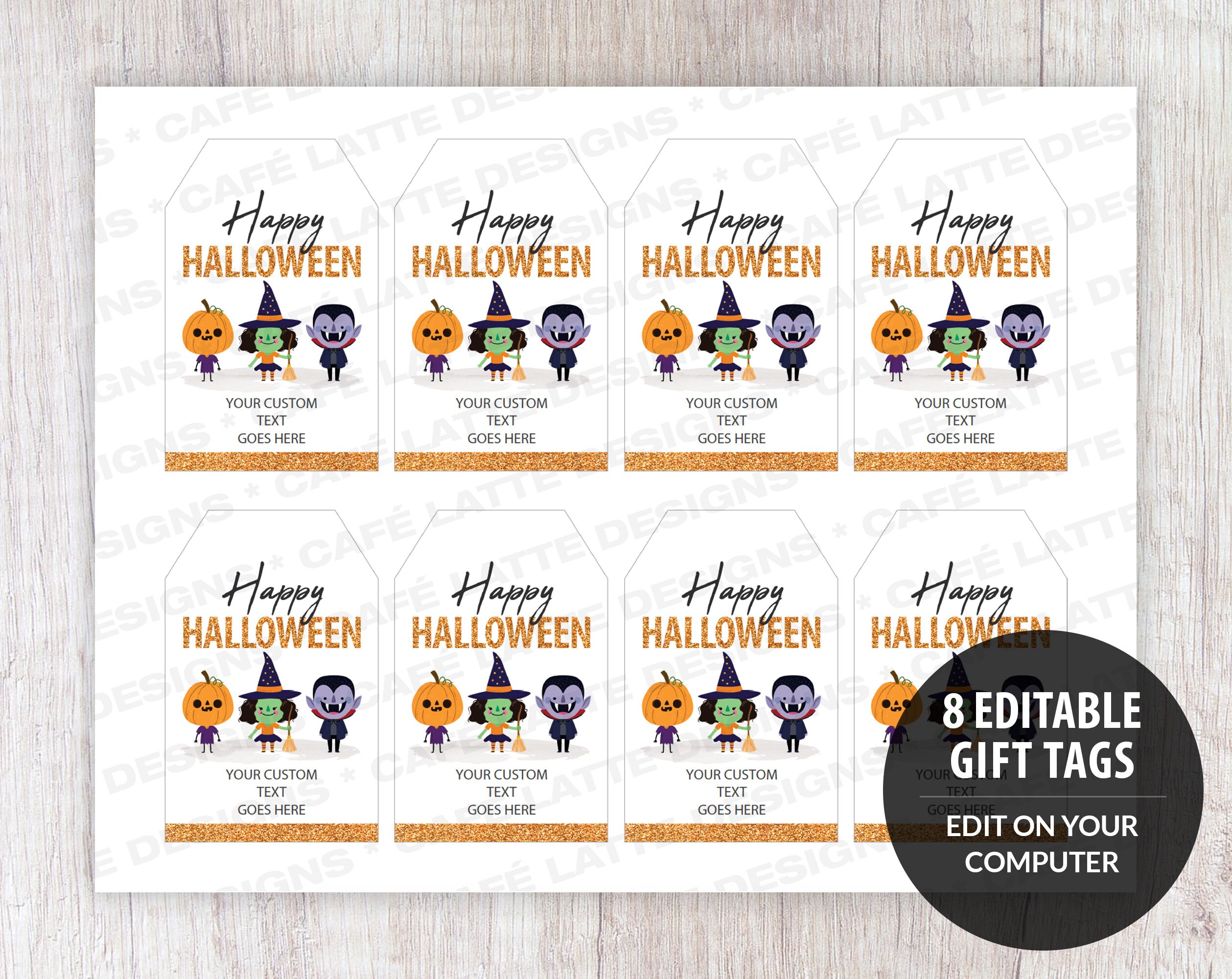 HAPPY HALLOWEEN Printable Gift Tags, Editable Personalized Favor Tags ...