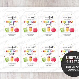 Back to School Editable Printable Gift Tags, Personalized First Day ...