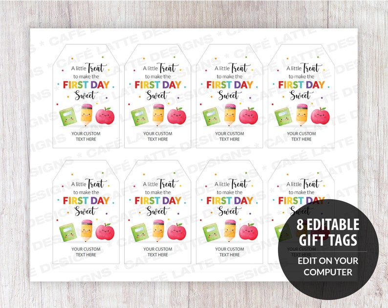 Back to School Editable Printable Gift Tags, Personalized First Day ...
