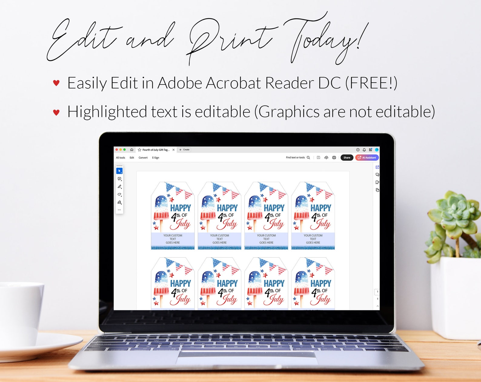 4th of July Gift Tags Printable, Editable Template Fourth of July Gift ...