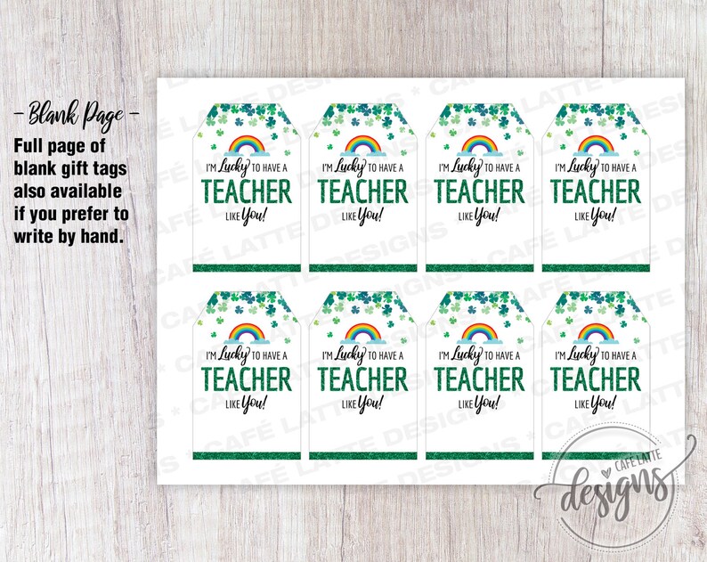 Teacher St. Patricks Day Printable Gift Tags, Editable Personalized ...