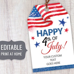4TH OF JULY Printable Gift Tags, Fourth of July Editable Personalized ...