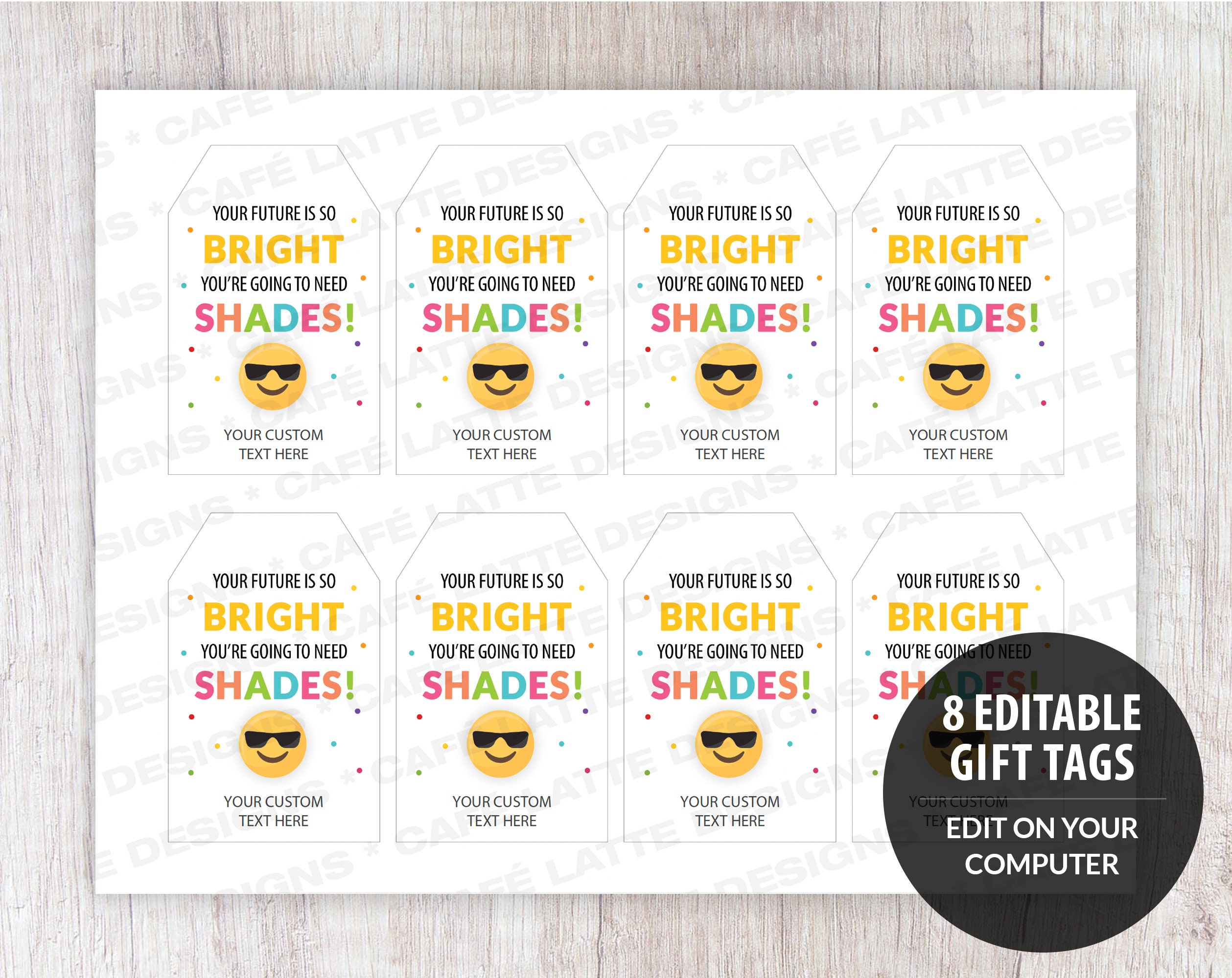 Sunglasses Editable Printable Gift Tags, Personalized End of School ...