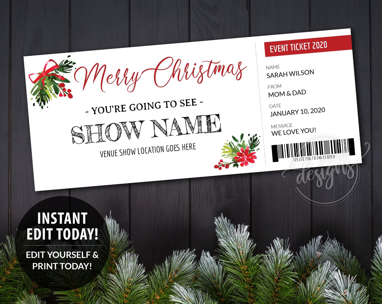 CHRISTMAS Concert Show Ticket Surprise Gift Certificate - Etsy Canada