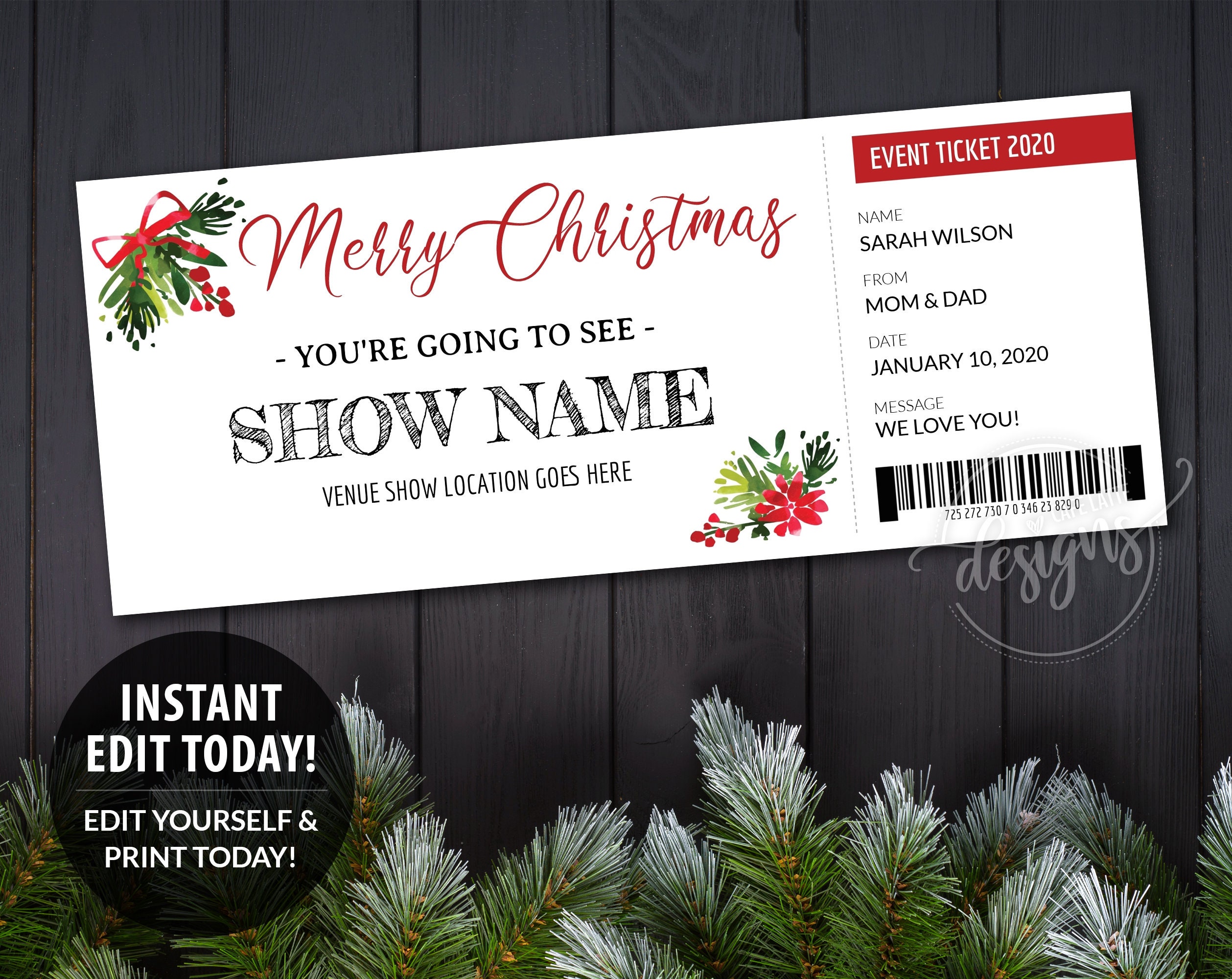 CHRISTMAS Concert Show Ticket Surprise Gift Certificate - Etsy Canada