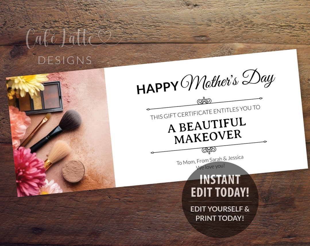 Mothers Day Makeover Gift Certificate Editable Template, Printable ...
