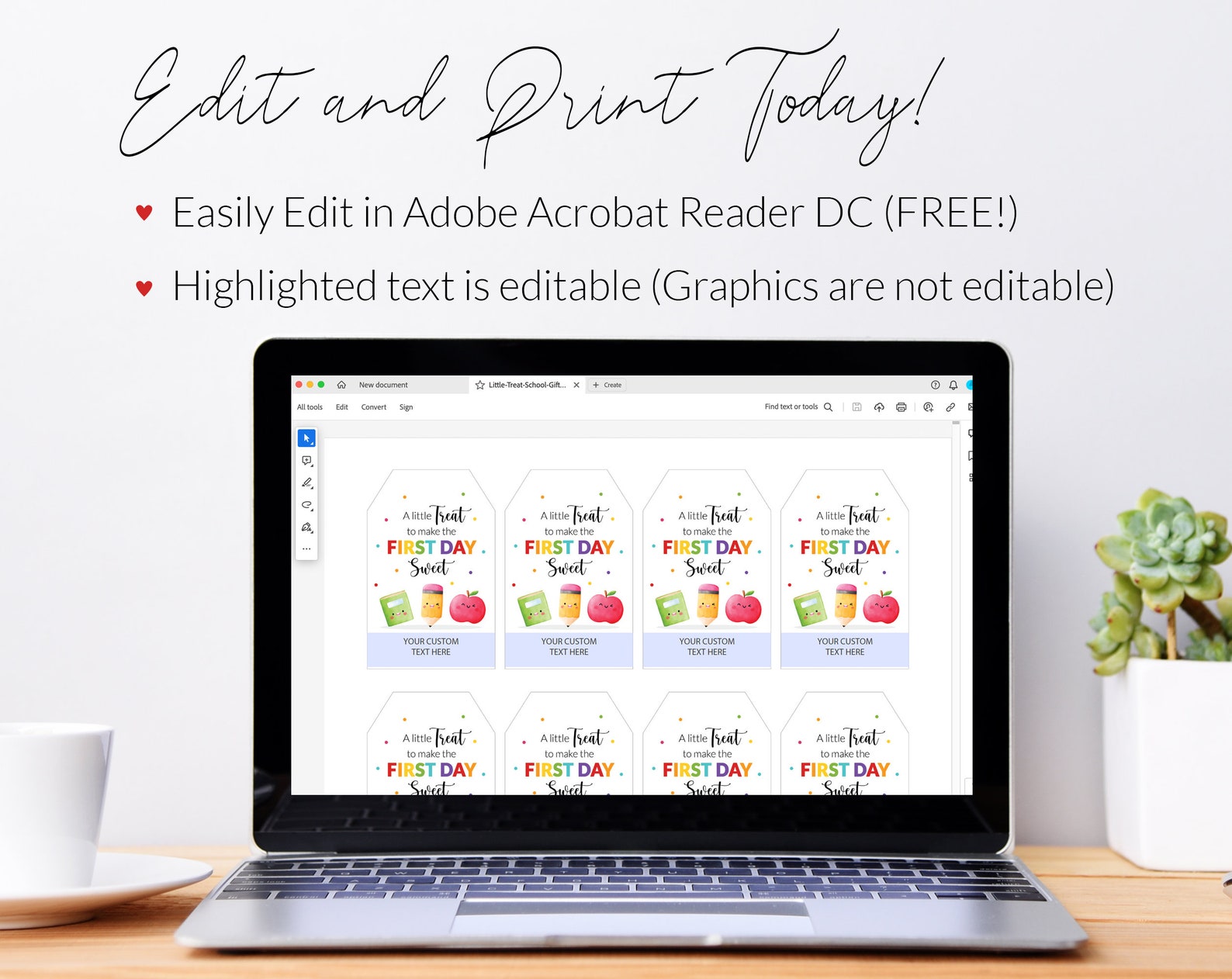 Back to School Editable Printable Gift Tags, Personalized First Day ...