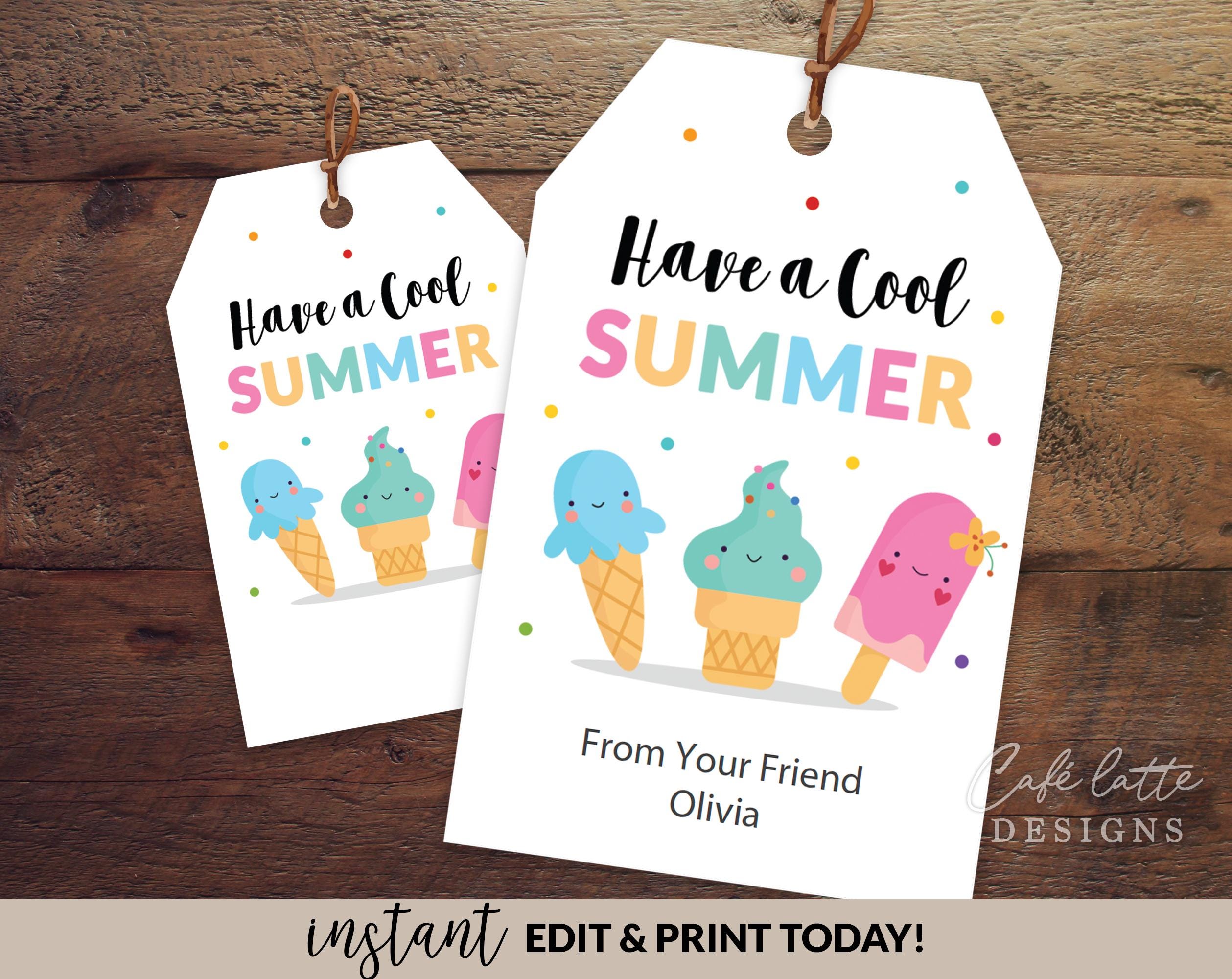 Cool Summer Gift Tags Printable, End of School Favor Tags Editable ...