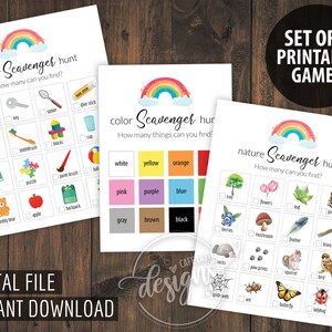 Kids Scavenger Hunt Printable, Set of 3, Colors Nature Indoor Games ...
