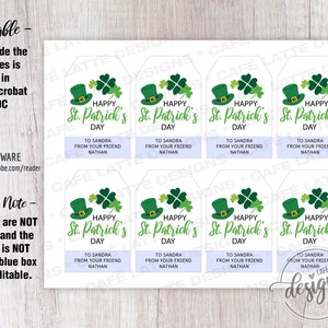 St. Patricks Day Printable Gift Tags, Editable Personalized Gift Favor ...