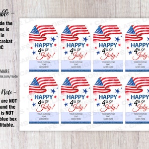 4TH OF JULY Printable Gift Tags, Fourth of July Editable Personalized ...