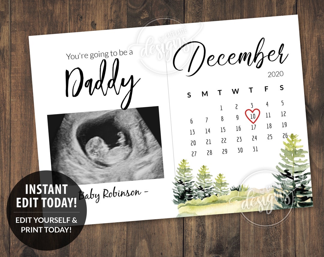Pregnancy Announcement Printable Due Date Calendar Card, Baby ...