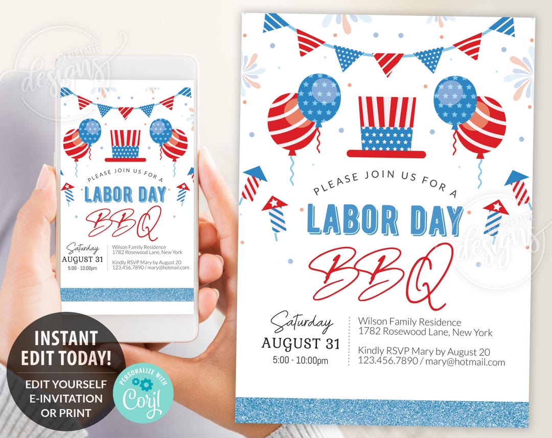 Labor Day Invitation Editable Template | Printable Labor Day BBQ ...