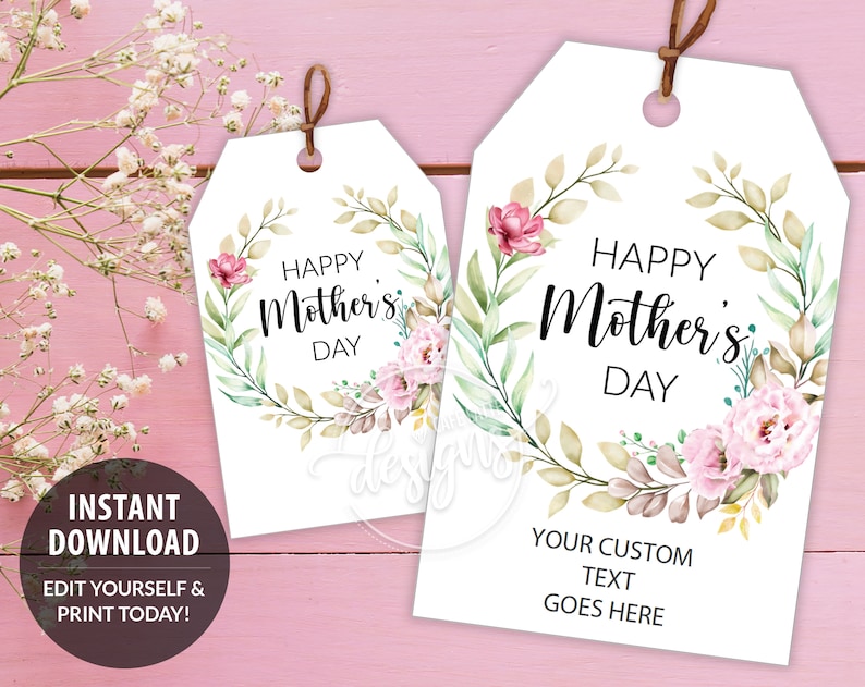 Mothers Day Gift Tags, Printable Editable Personalized Mothers Day ...