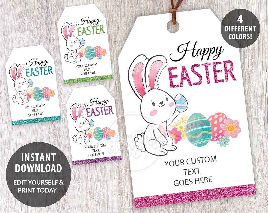 Happy Easter Printable Gift Tags, Editable Personalized Favor Tags ...