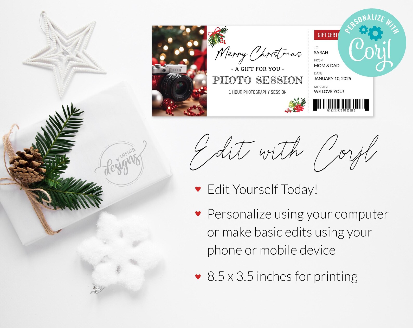 Christmas Photo Session Gift Certificate Template Printable ...