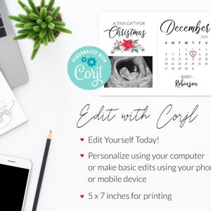 December Due Date Calendar Card Pregnancy Announcement Printable, Baby ...