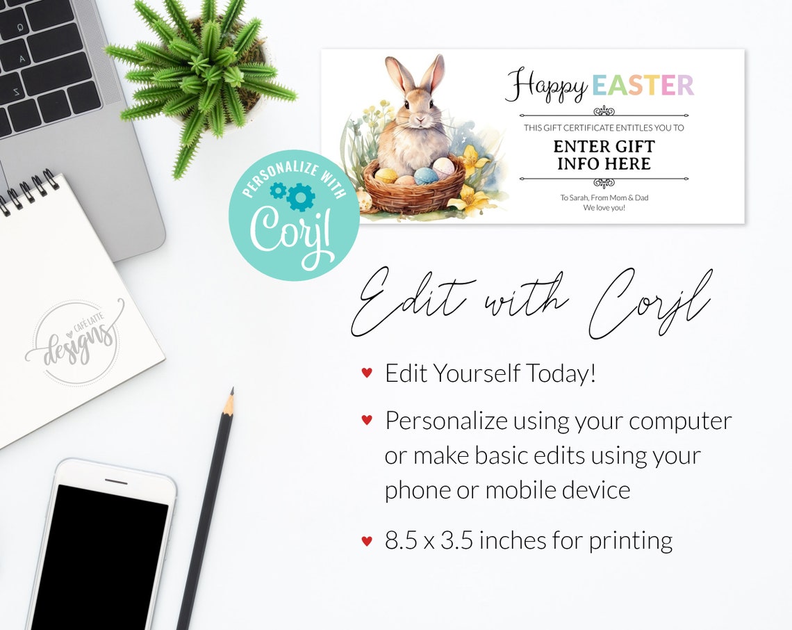 Easter Gift Certificate Editable Digital Template, Printable ...