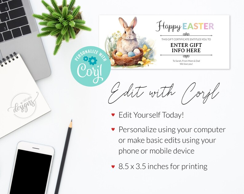 Easter Gift Certificate Editable Digital Template, Printable ...