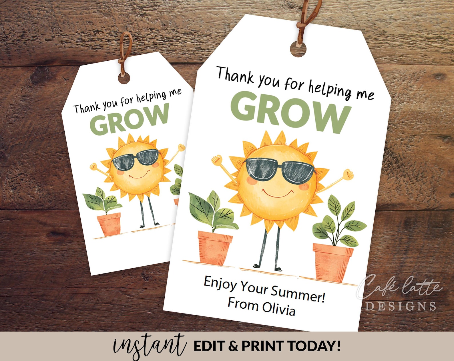 Editable Teacher Appreciation Gift Tags, Thank You for Helping Me Grow ...