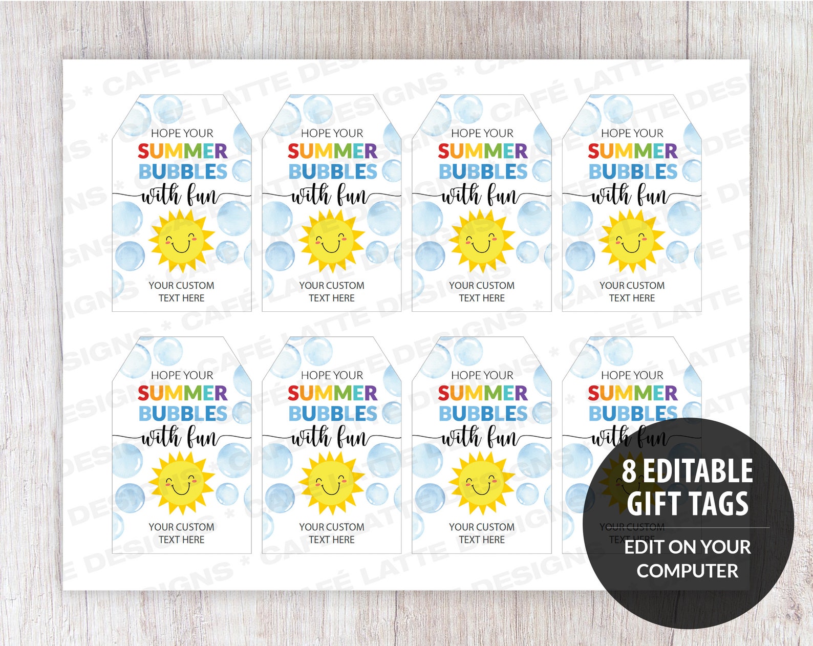Summer Bubbles Editable Printable Gift Tags, Personalized End of School ...