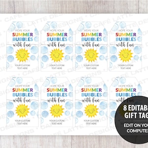 Summer Bubbles Editable Printable Gift Tags, Personalized End of School ...