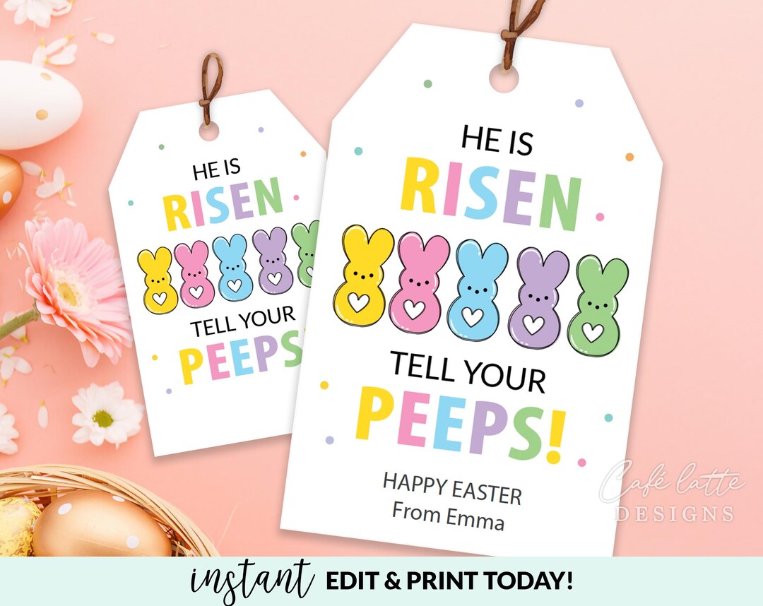 Easter Printable Gift Tags, He is Risen Editable Personalized Favor ...