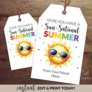 Sun Sational Summer Editable Printable Gift Tags, Personalized End of ...