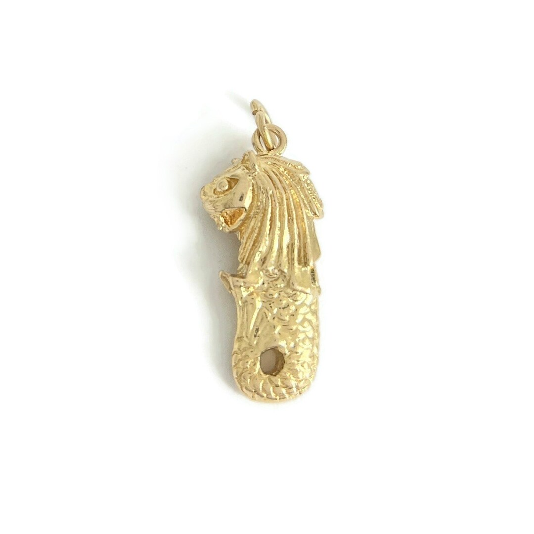 Vintage 1970's Merlion Mermaid Lion Pendant Charm 14K Yellow Gold, 5.40 ...