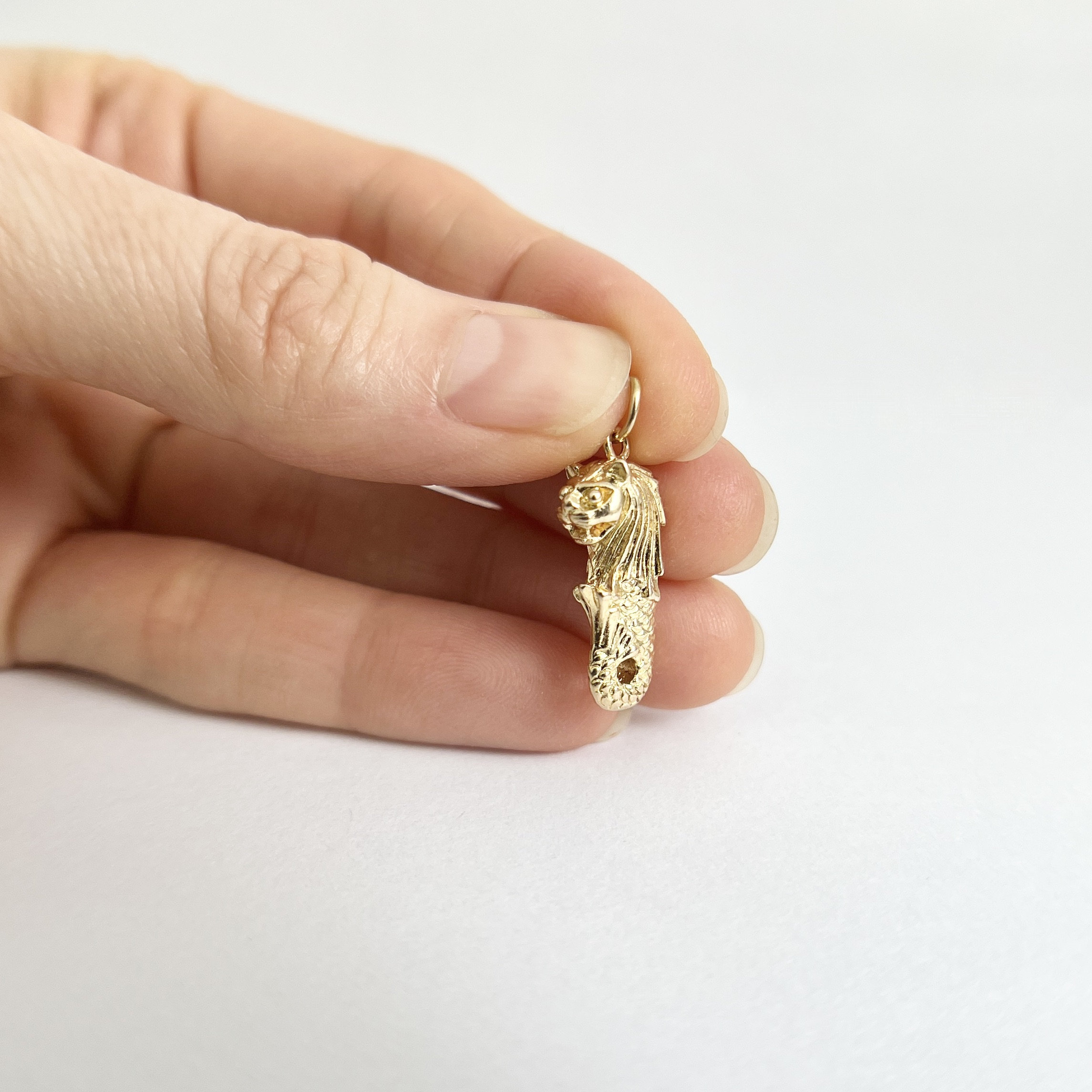 Vintage 1970's Merlion Mermaid Lion Pendant Charm 14K Yellow Gold, 5.40 ...