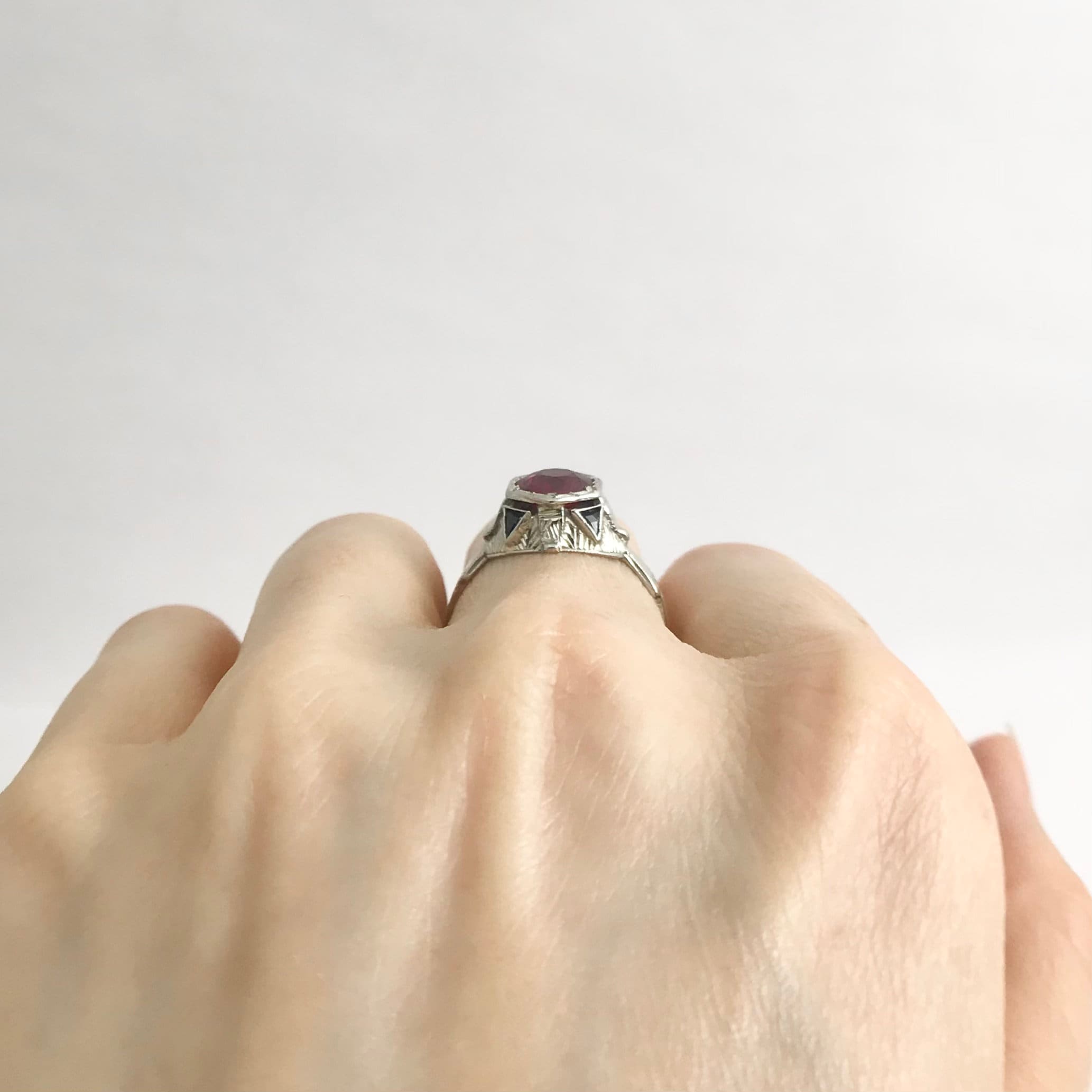 Antique Art Deco Red Ruby Blue Sapphire Ring 18K White Gold, 1.74 CTW ...